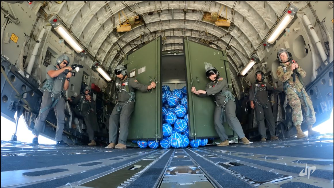 Dude Perfect Guys Drop Darts, Basketballs from C-17